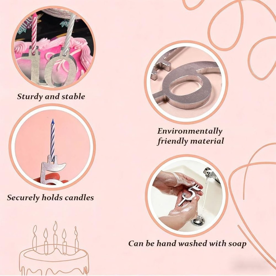 Digital Birthday Cake Candle Holder Set,Metal Number Candle Holders for ...