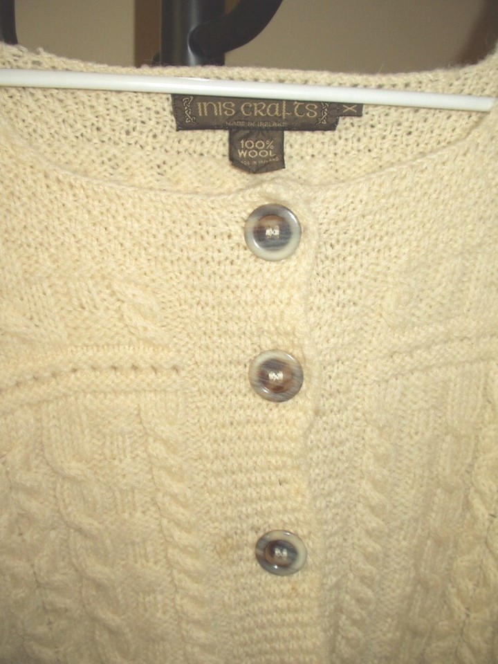 Inis Crafts Ireland 100% Wool Cream Cardigan - Square Neck - Woman's XL ...