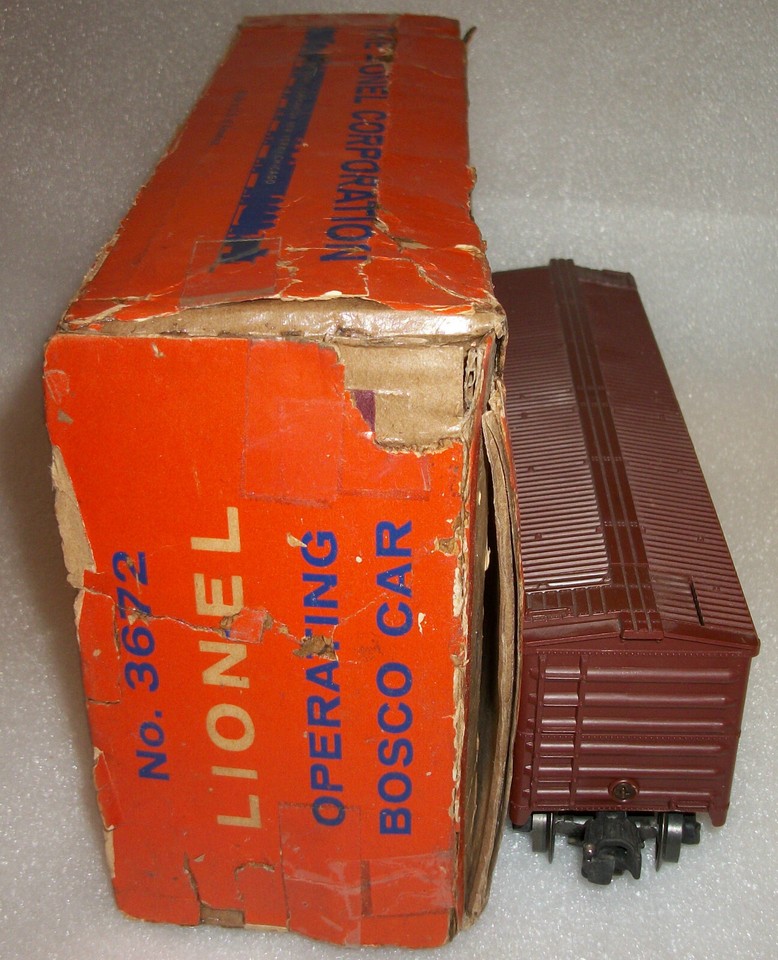 LIONEL RARE 3672 PAINTED OPERATING BOSCO CAR C-8 LN wPLATFORM IN ROUGH ...