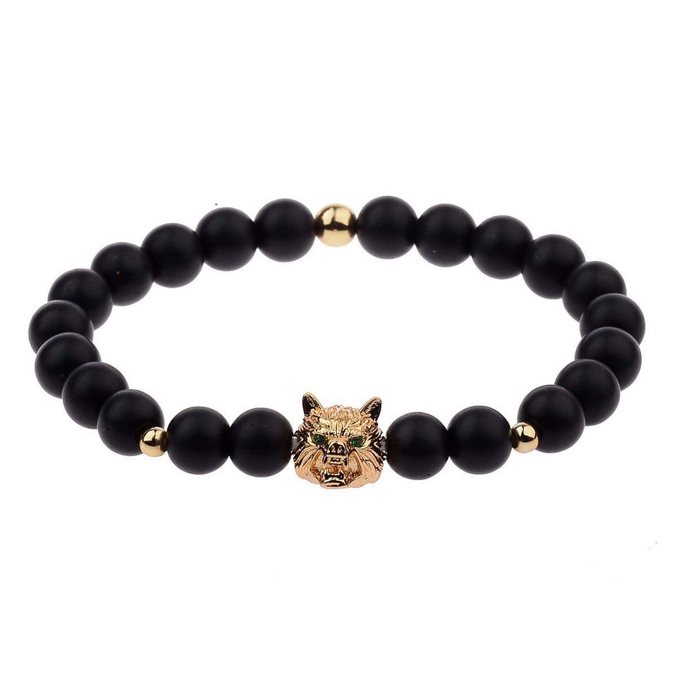 8MM Black Frosted Beads CZ Fierce Wolf Head Male Beads Strand Handmade ...