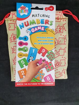 MATCHING NUMBERS GAME PUZZLE KIDS CHILDREN 20 PIECES HANDY BAG LEARNING ...