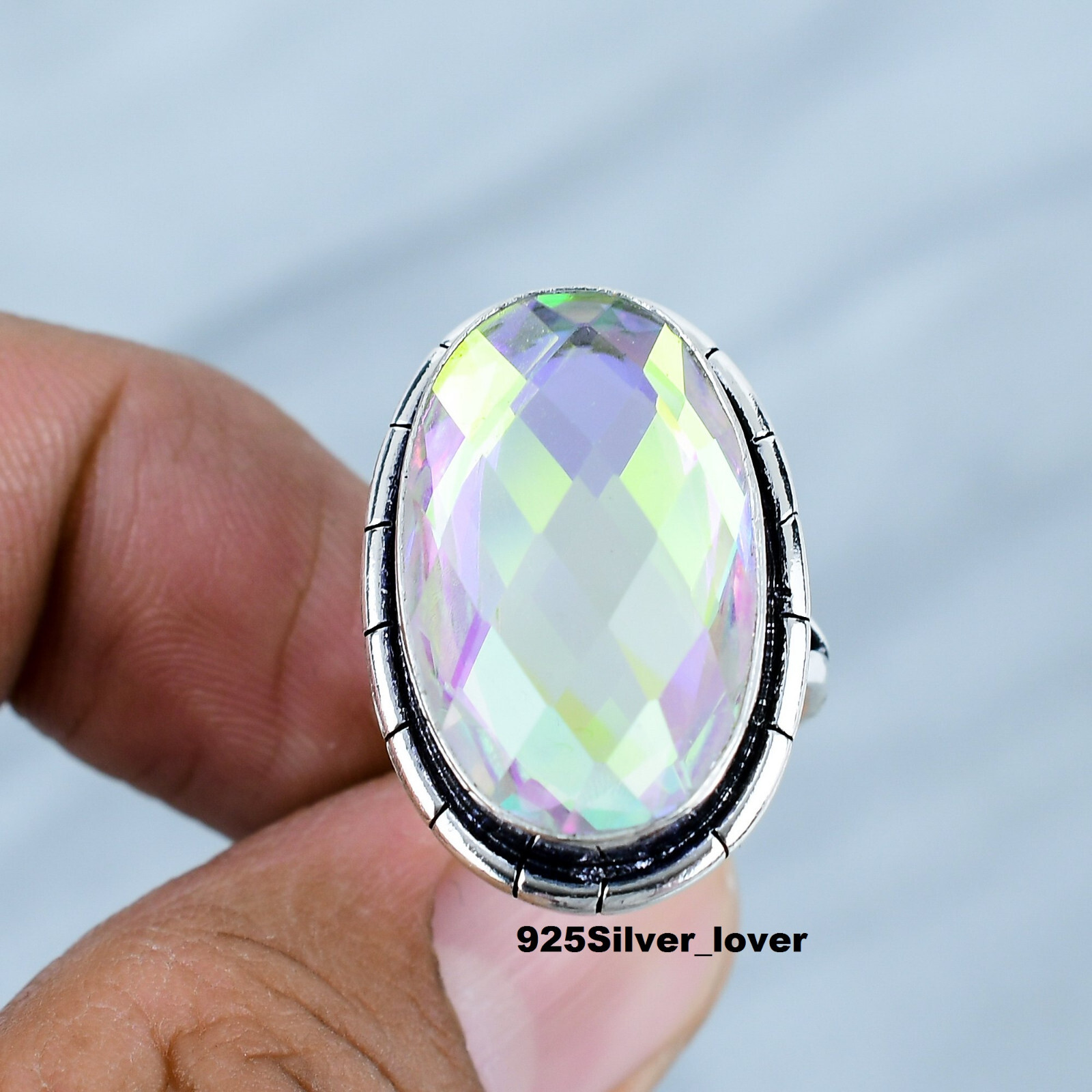 Mystic Topaz gemstone 925 Sterling Silver Handmade Ring Jewelry Size-8 ...