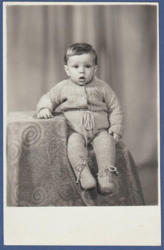 Beautiful child in a knit suit on a chair, cute baby Soviet Vintage ...