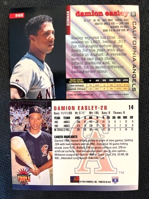 MLB - Damion Easley 1994 Bowman & 1994 Donruss Triple Play - Angels | eBay