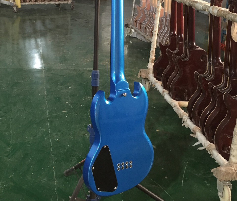 Custom 8 Strings Blue SG Electric Bass Guitar Fixed Bridge Mahogany ...