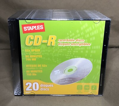 Staples 20 CD-R Recordable Discs 52X Speed 80 Minutes 700 MB Jewel ...