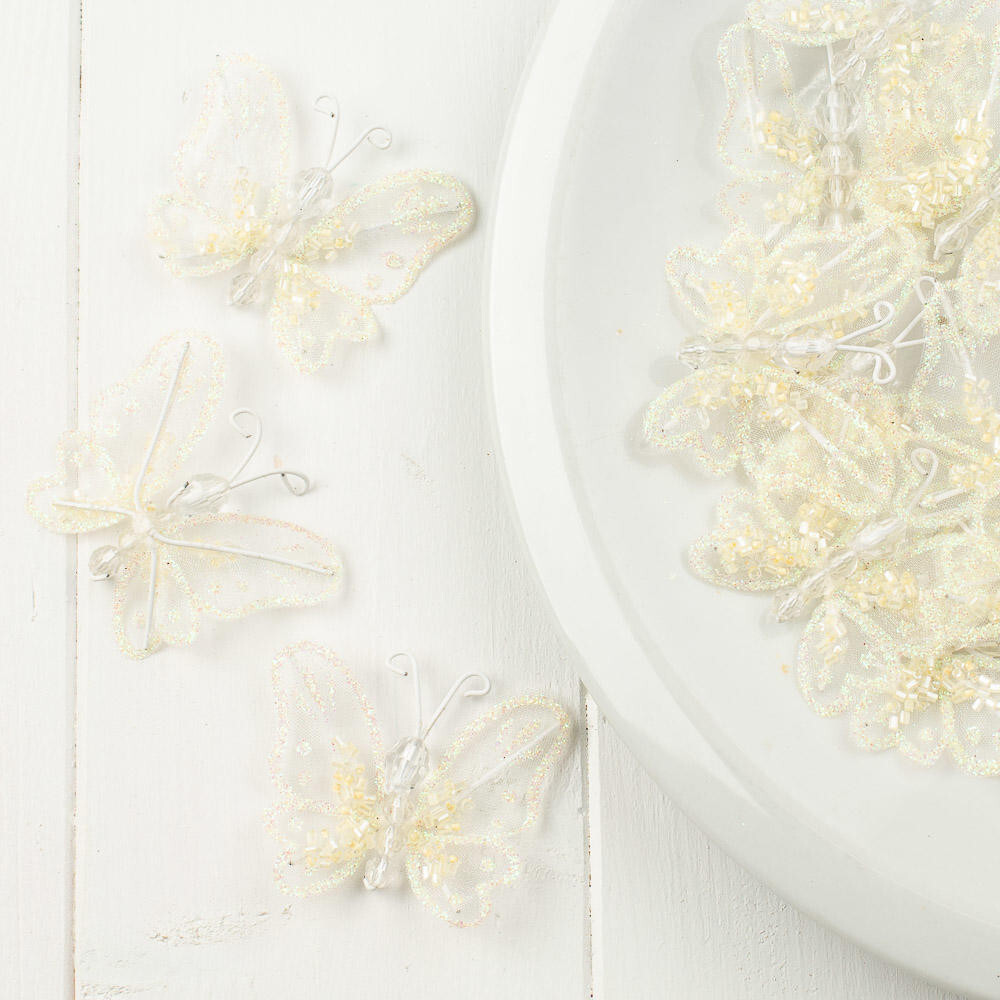 Package of 36 Iridescent Cream Bead and Glitter Craft Butterflies | eBay