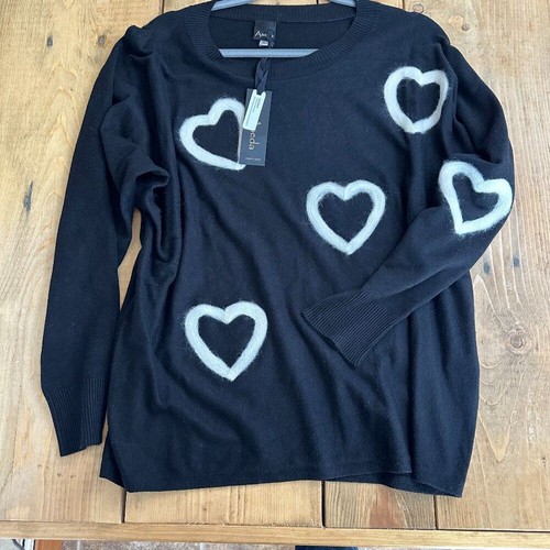 NWT Aaeda Black Sweater with White Hearts XL Women's | eBay