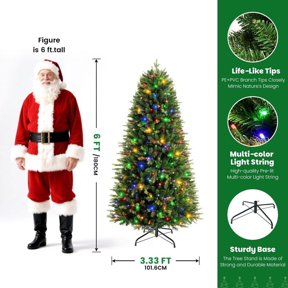 6ft Pre Lit Christmas Tree,Artificial Christmas Tree with 900 | eBay UK