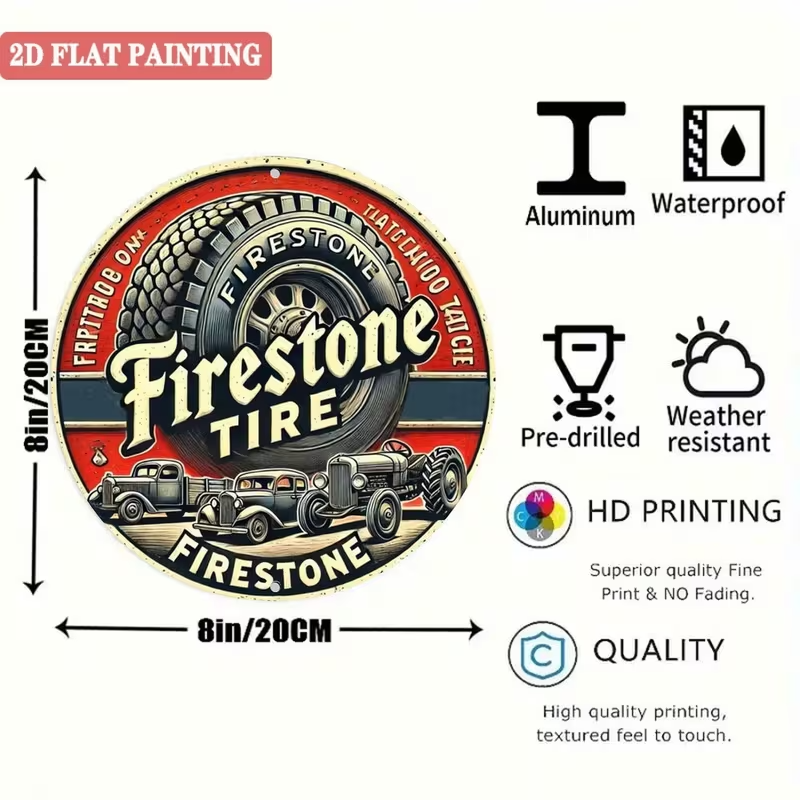 1pc Vintage Firestone Tire Metal Sign - Retro Decor Heavy-Duty Aluminum ...