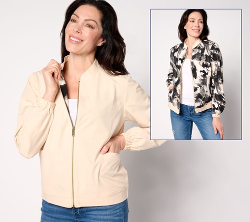 zuda Women's Jacket Sz S Reversible Packable Spring Bomber Multi ...