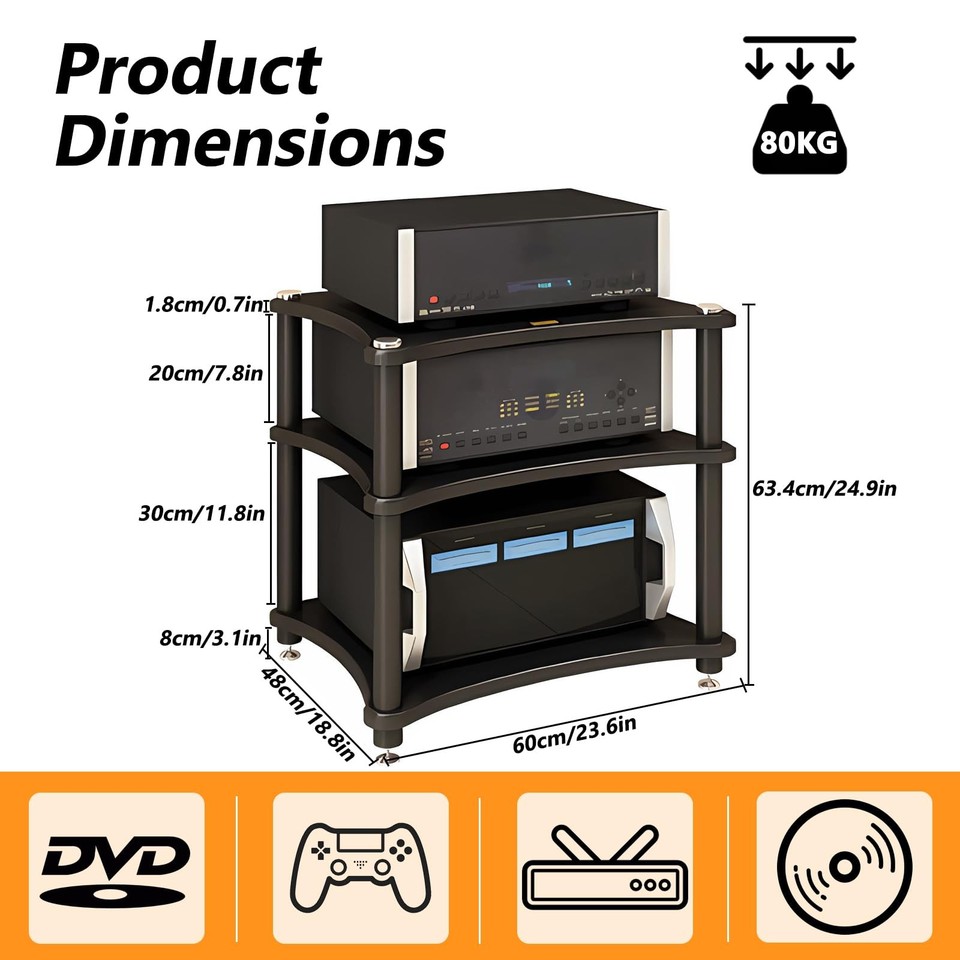 Heavy Duty Audio Component Rack, Large Storage Space AV Media Stand ...