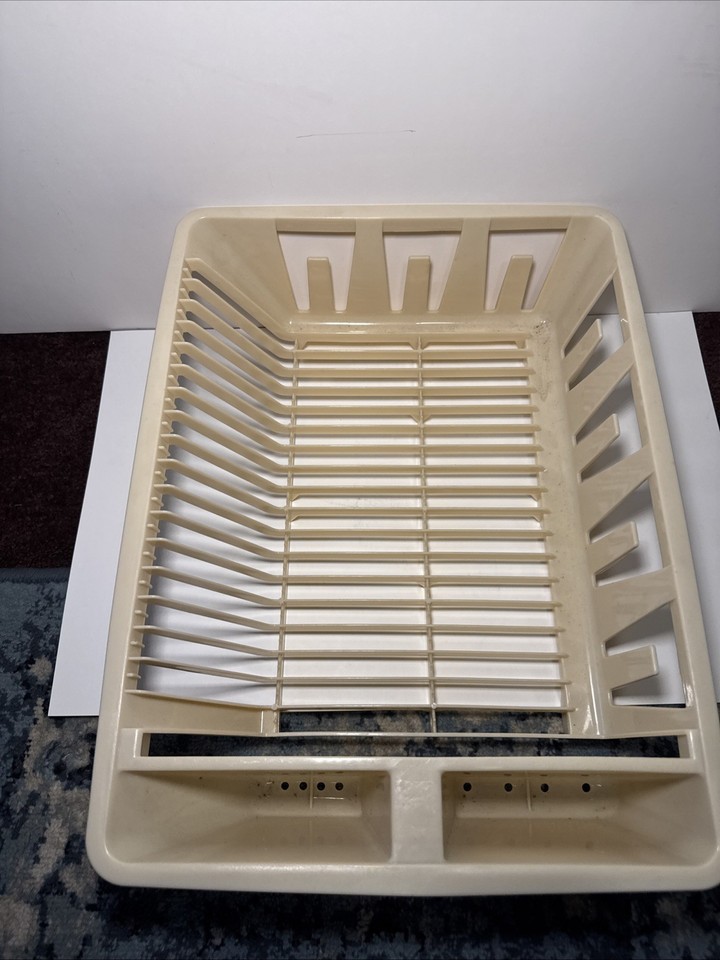 Vtg Rubbermaid Dish Drain Drying Rack Beige Almond Plastic Large MCM ...