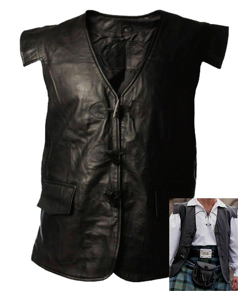 Mens waistcoat Scottish Swordsman Jacobite Kilt Waistcoat Real Leather ...