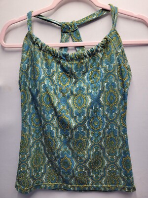 Prana Womens Side Tie Cinch Bottom Tank Top Green Blue Shelf Bra Size ...