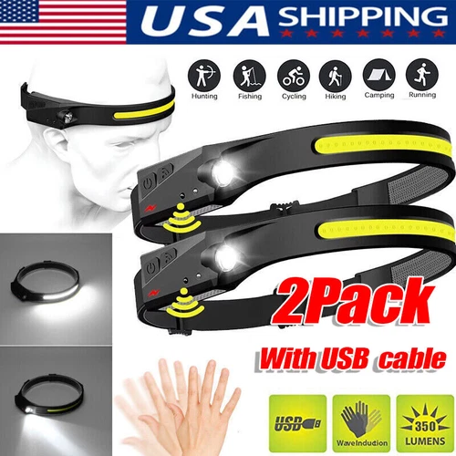 2X Waterproof COB Headlamp Night Buddy LED Sensor 230° Head Torch ...