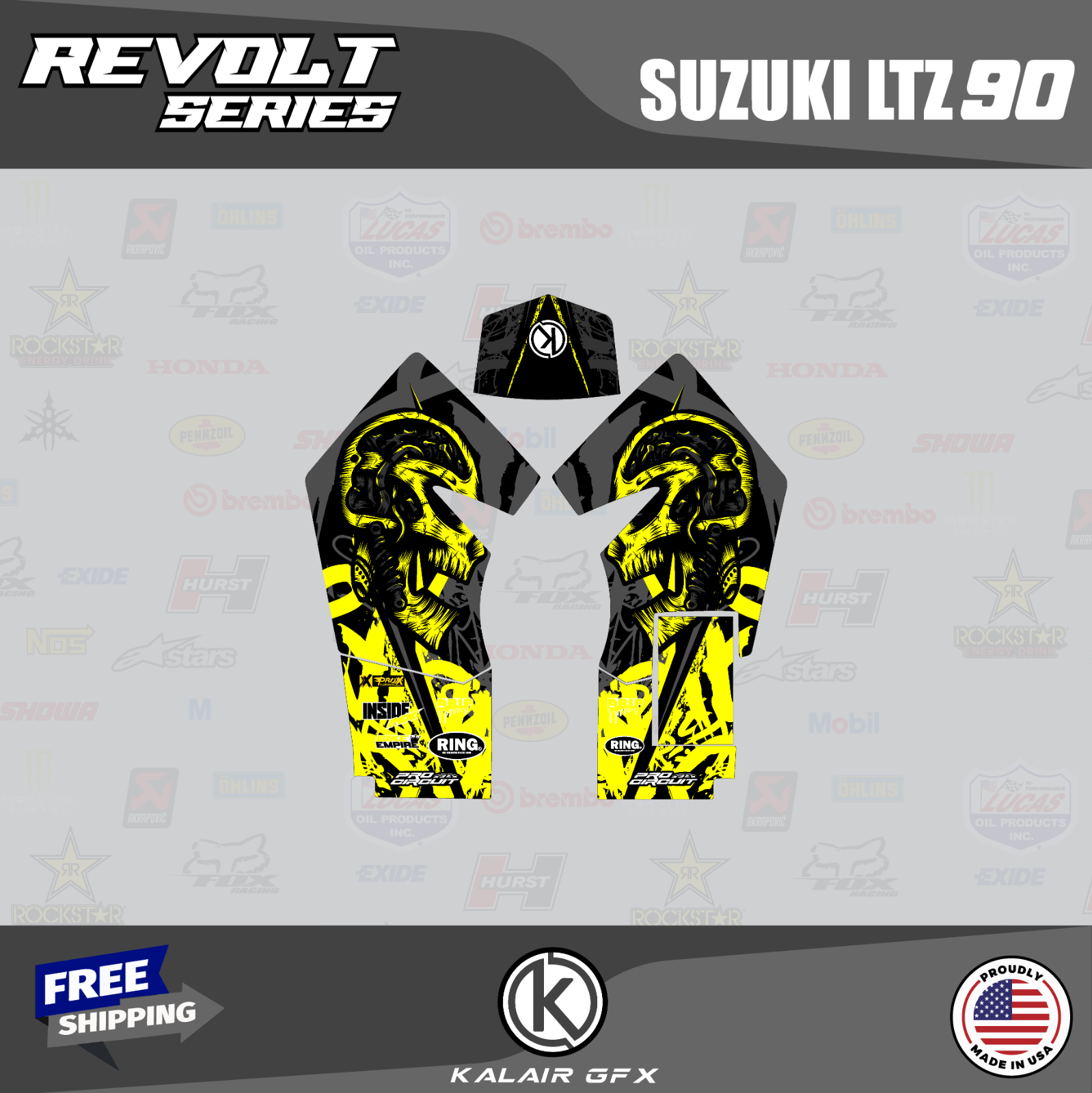 Graphics Kit for SUZUKI LTZ 90 LTZ90 (2007-2020) - 16 MIL REVOLT-Yellow ...