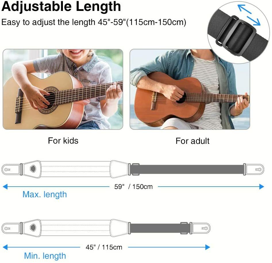LEKATO Acoustic Electric Guitar Bass Strap 3" Wide Pad Adjustable ...