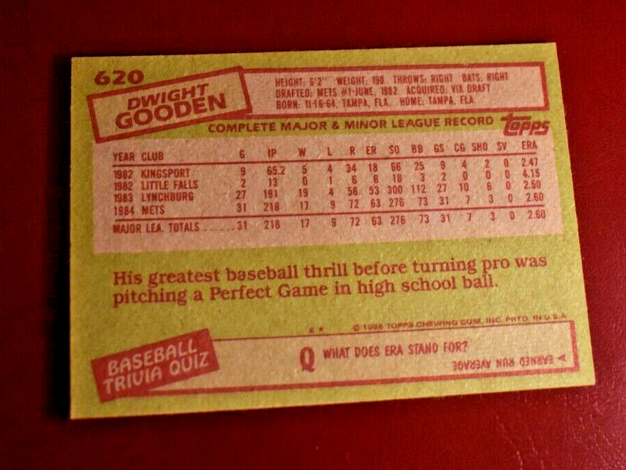 Dwight Doc Gooden ROOKIE 1985 Topps Baseball Card #620 SET BREAK MINT ...