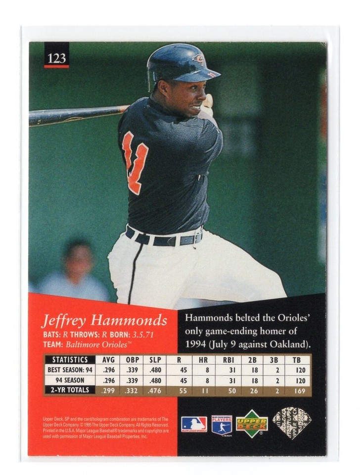 Baseball Card - 1995 Jeffrey Hammonds 123 - Baltimore Orioles Upper ...
