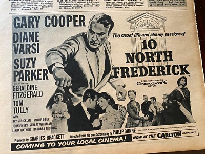 Ten North Frederick, Gary Cooper, Suzy Parker, Half Page Vintage ...