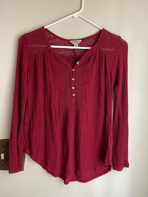 Lucky Brand red peasant henley top, small, Bella Twilight style | eBay