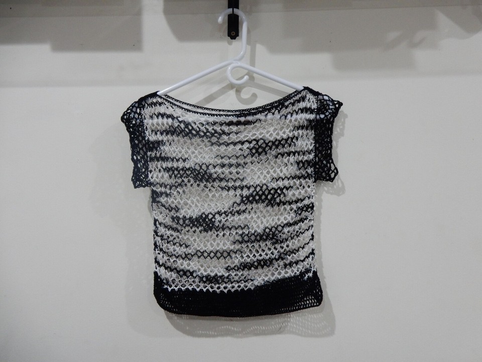 crochet thread zebra black mesh top adult size small | eBay
