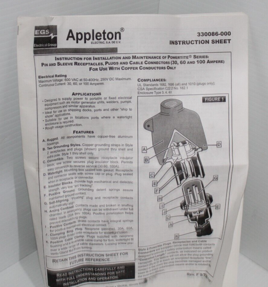 ⭐NEW IN BOX⭐APPLETON ACP1034CDRS 100-Amp PIN&SLEEVE🔴REVERSE SERVICE🔴PLUG 3W 4P | eBay