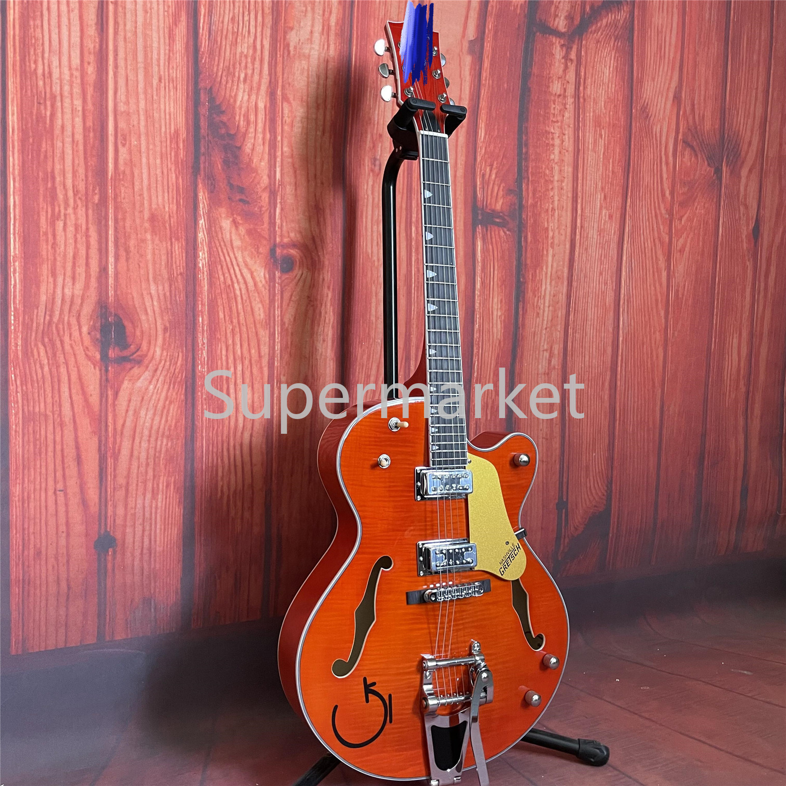 Orange Electric Guitar 6 String Bigsby Bridge Hollow Body HH Pickup ...