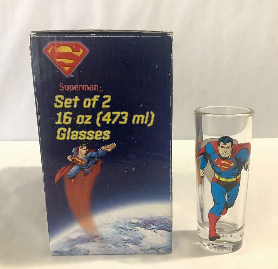Vintage DC Comics SUPERMAN Set of Two 16 oz Glasses w/Original Box ...