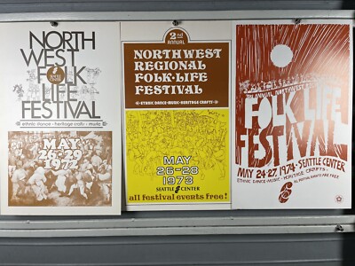 Northwest Folk Life Festival Poster Lot Of 3 72’ 73’ 74’ 70s First ...