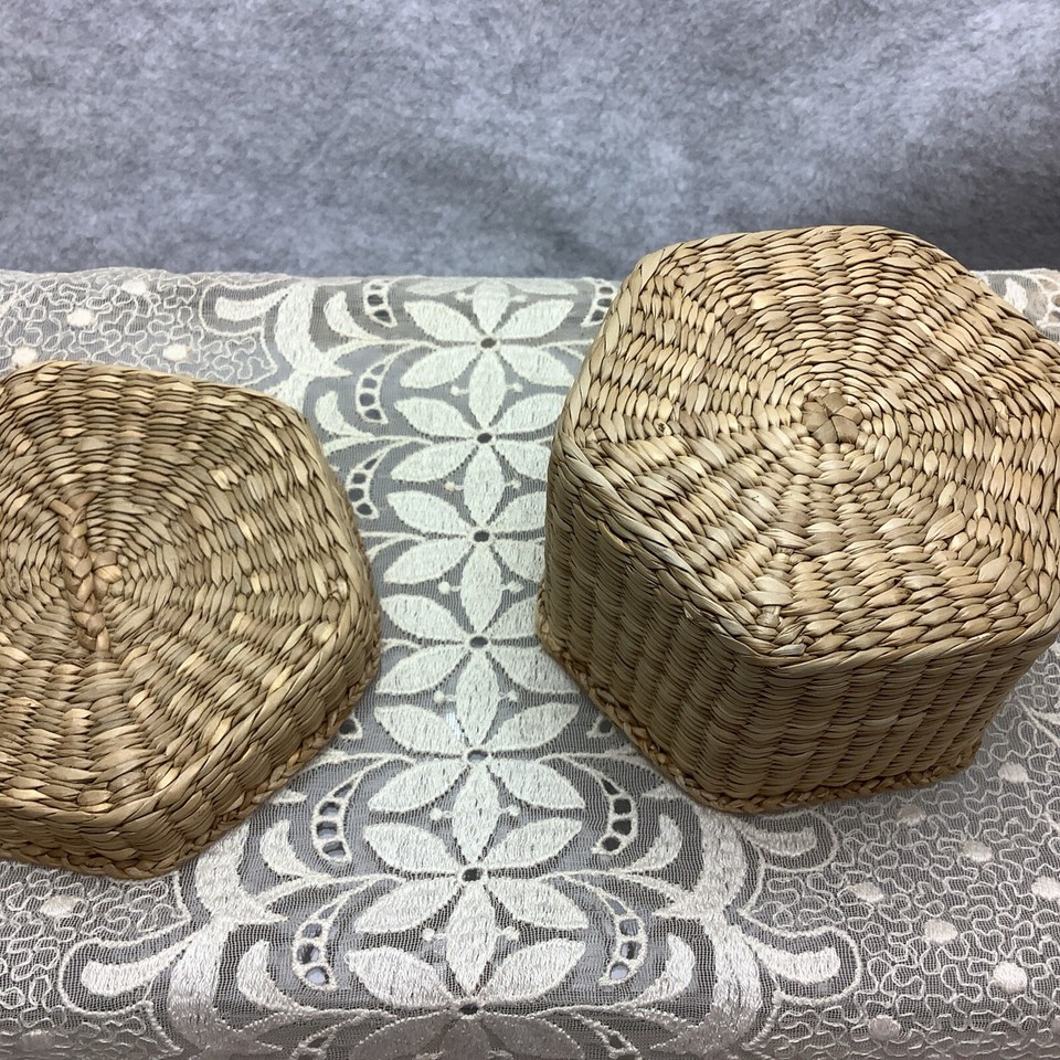 Vintage Sweetgrass Woven Basket Small Fitted Lid, Trinket Box Retro | eBay
