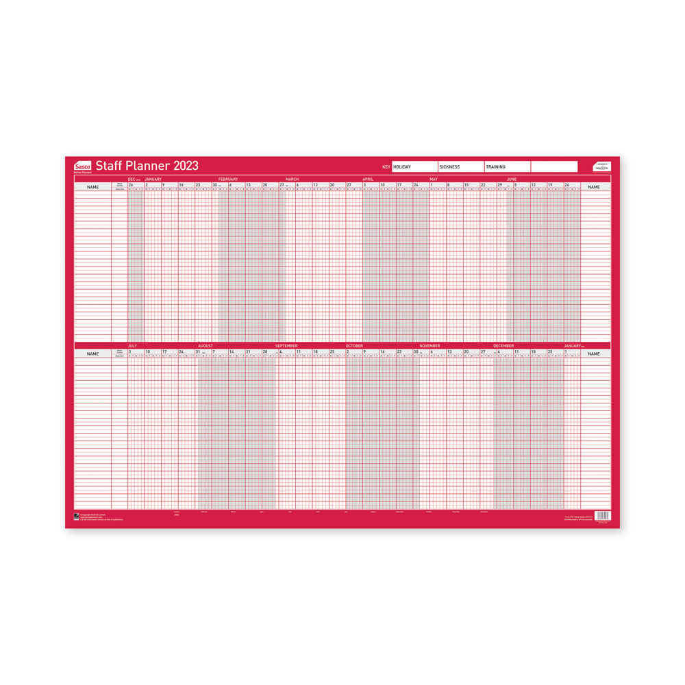 Sasco 2023 Unmounted Staff Year Wall Planner (2410205) for sale online ...