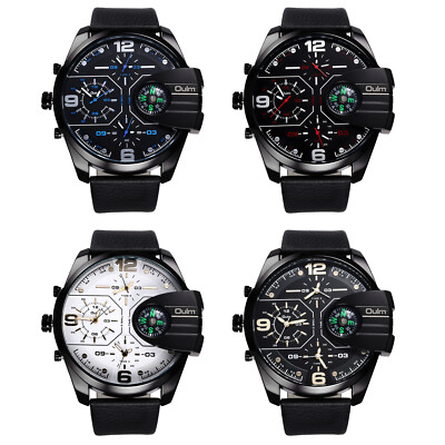 Men Sports Triple-Core Triple Time Zone Large Dial Quartz Wrist Watch ...
