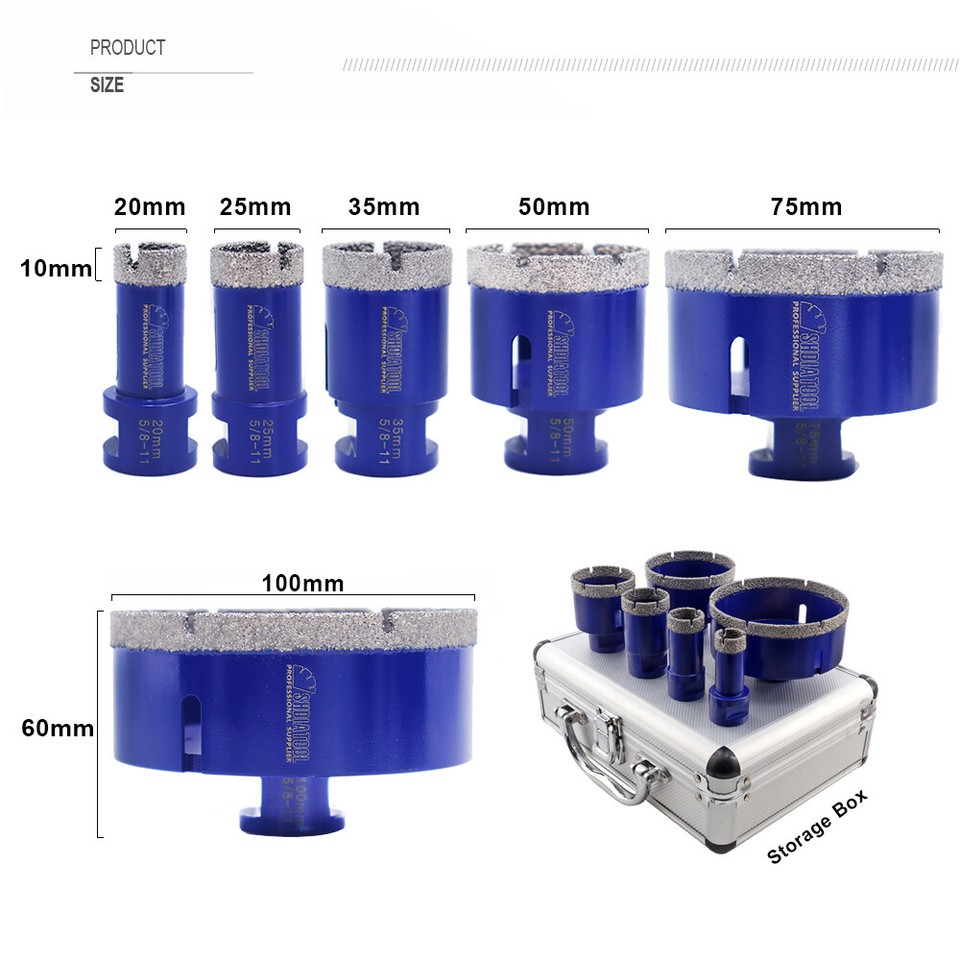 6pcs 20/25/35/50/75/100mm Diamond Drilling Core Bits Hole Saw for Angle ...