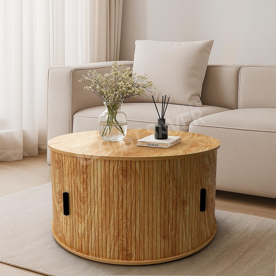 Round Oak Coffee Table Bedside Sofa Side Storage End Tea Cafe Night ...