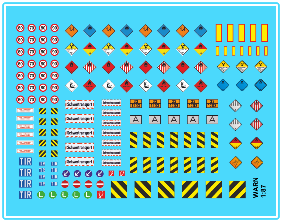 Waterslide Decal 1:87 H0 LKW Warnmarkierung Warnschild Truck Modellauto ...