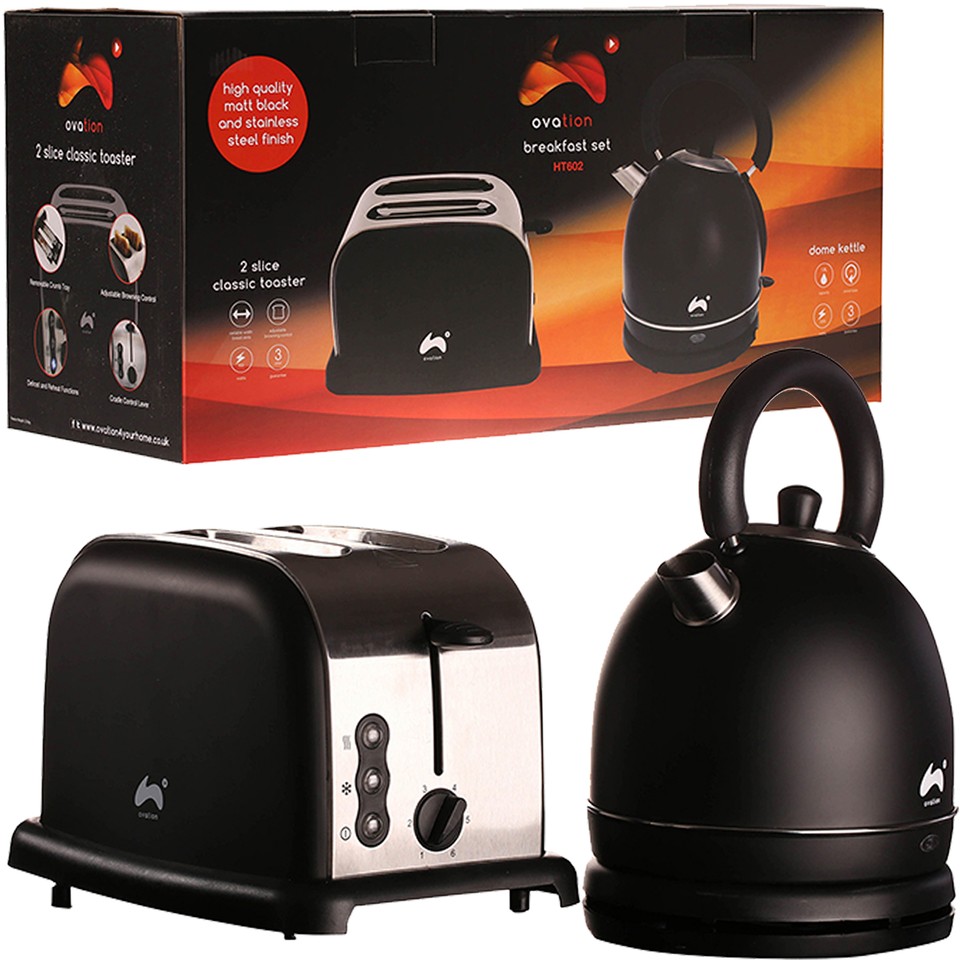 Ovation Black/Silver Large Fast Boil Dome Kettle + Wide Slot 2-Slice ...