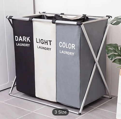 Foldable 3-Section Laundry Hamper – Tri-Compartment Clothes Organizer ...