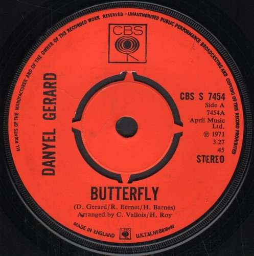 Danyel Gerard Butterfly 7" vinyl UK Cbs 1971 Four prong label design ...