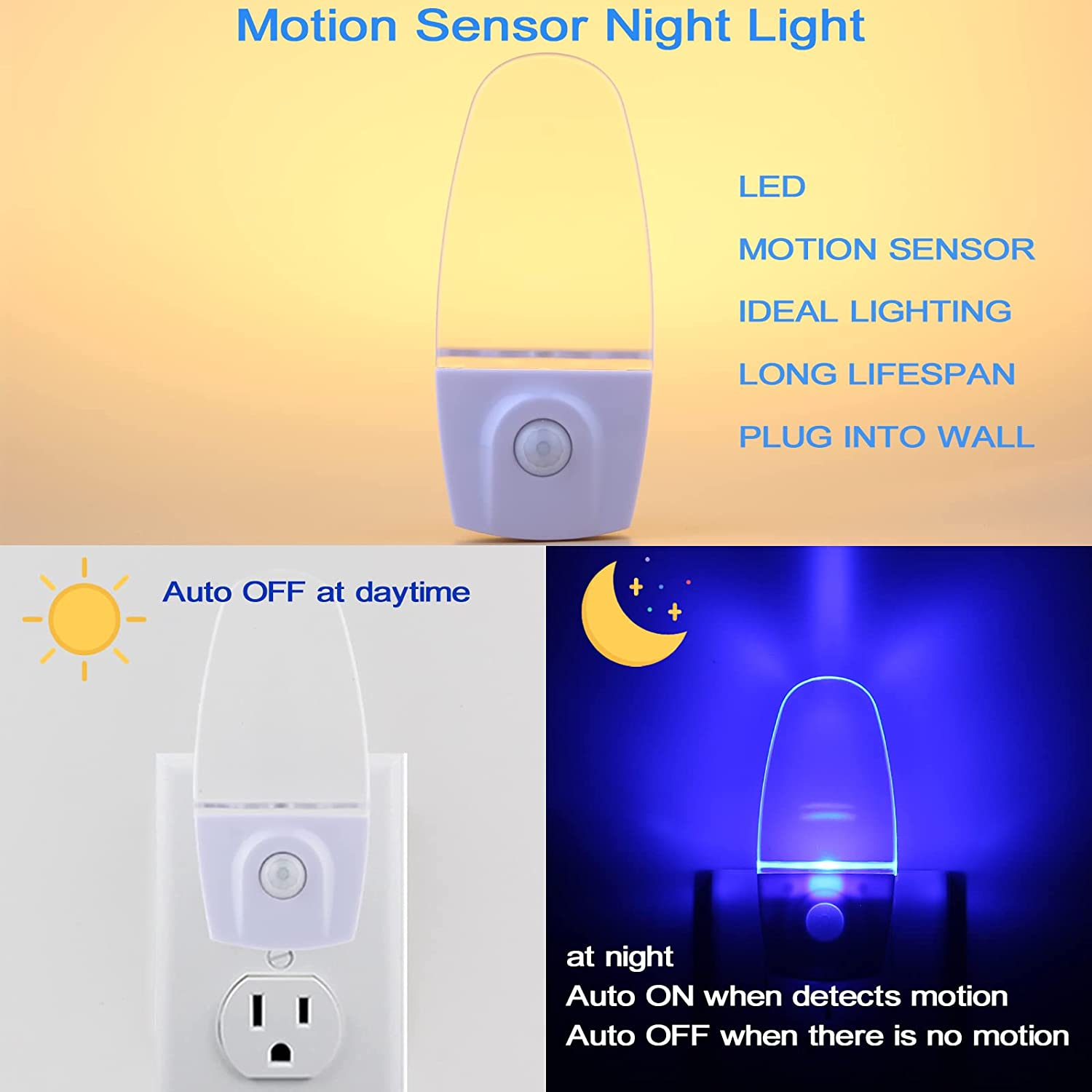 Motion Sensor Night Light 2 Pack 0.5W Plug in Motion Activated LED ...