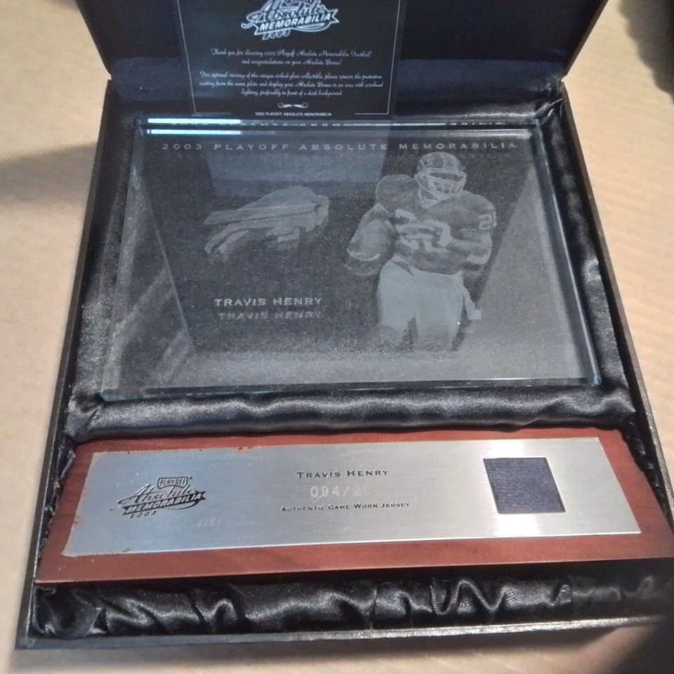 Travis henry Etched glass plaque 2003 playoff absolute memorabilia #d ...