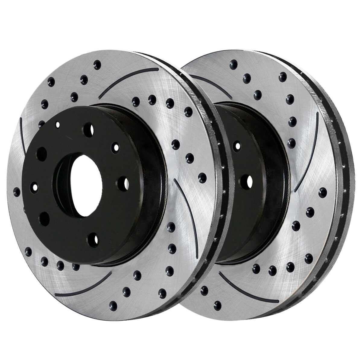 Front & Rear Drilled Slotted Brake Rotors Black Set of 4 for Ford ...
