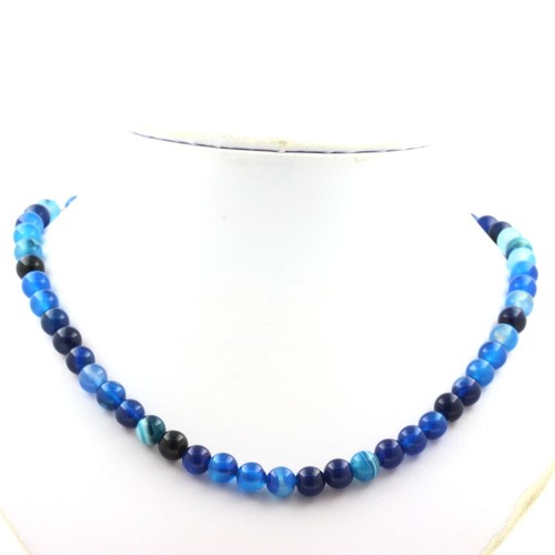 stones And Minerals. Blue Banded Agate Bead Necklace 8 Mm Stainless ...