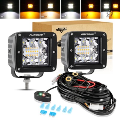 AUXBEAM 3" INCH LED PODS WORK LIGHT BAR FLOOD BEAM DRIVING OFFROAD SUV ...