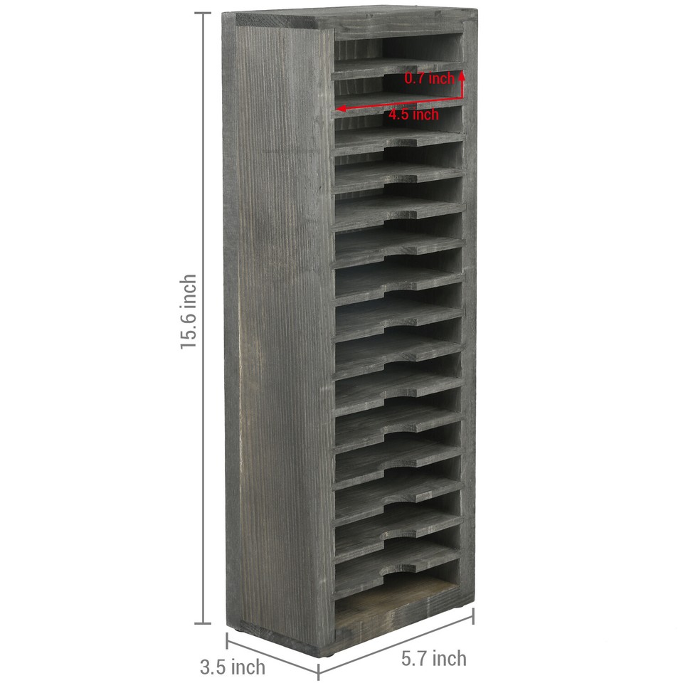 16-Slot Gray Solid Wood Freestanding Retro Cassette Tape Storage Rack ...