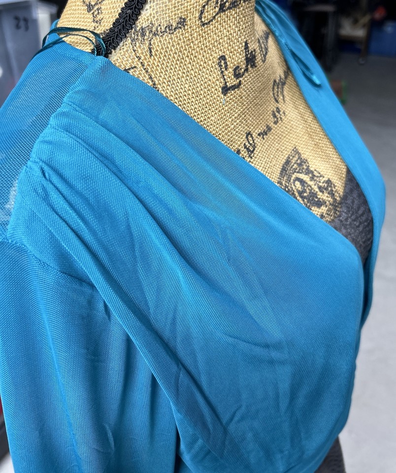 Sincerely Jules Sheer Crop Top Cerulean Blue Sz L Mesh Long Sleeves ...
