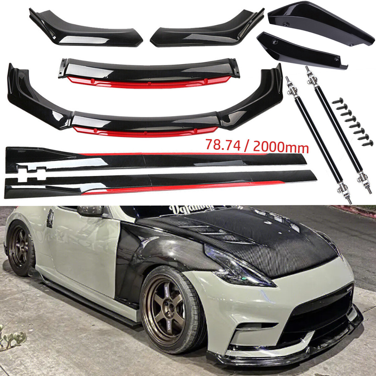 For Nissan 370Z Front Bumper Lip/ Spoiler Body Kit+Side Skirt Glossy ...