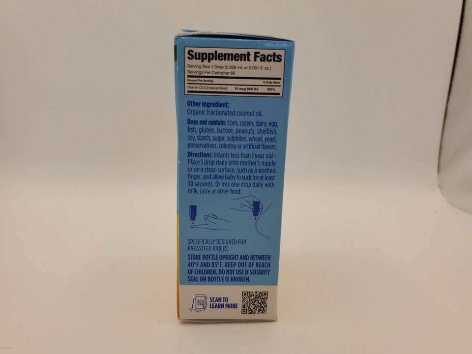 Baby D Drops Liquid Vitamin D3 Organic 400IU Per Drop 60Ct Exp 05/27 ...