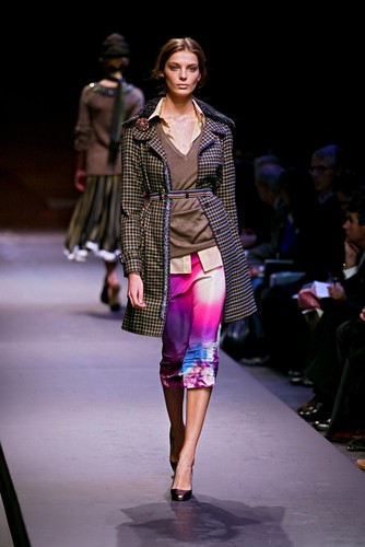 Prada Vintage Fall 2004 Pink Silk Digital Landscape Print Pencil Skirt ...